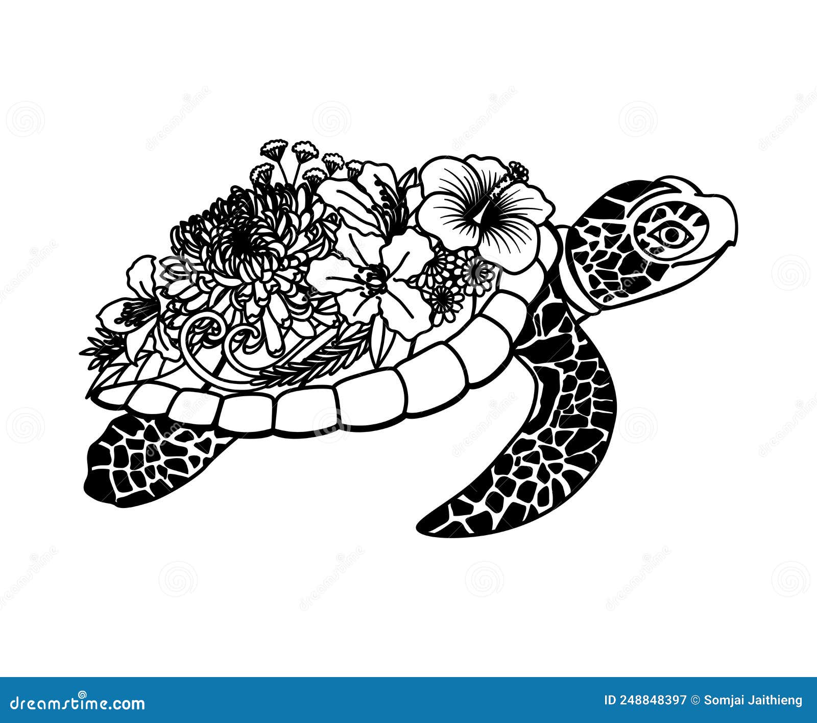 Flowers on Baby Turtle Shell for Design Element. Vector Illustration ...