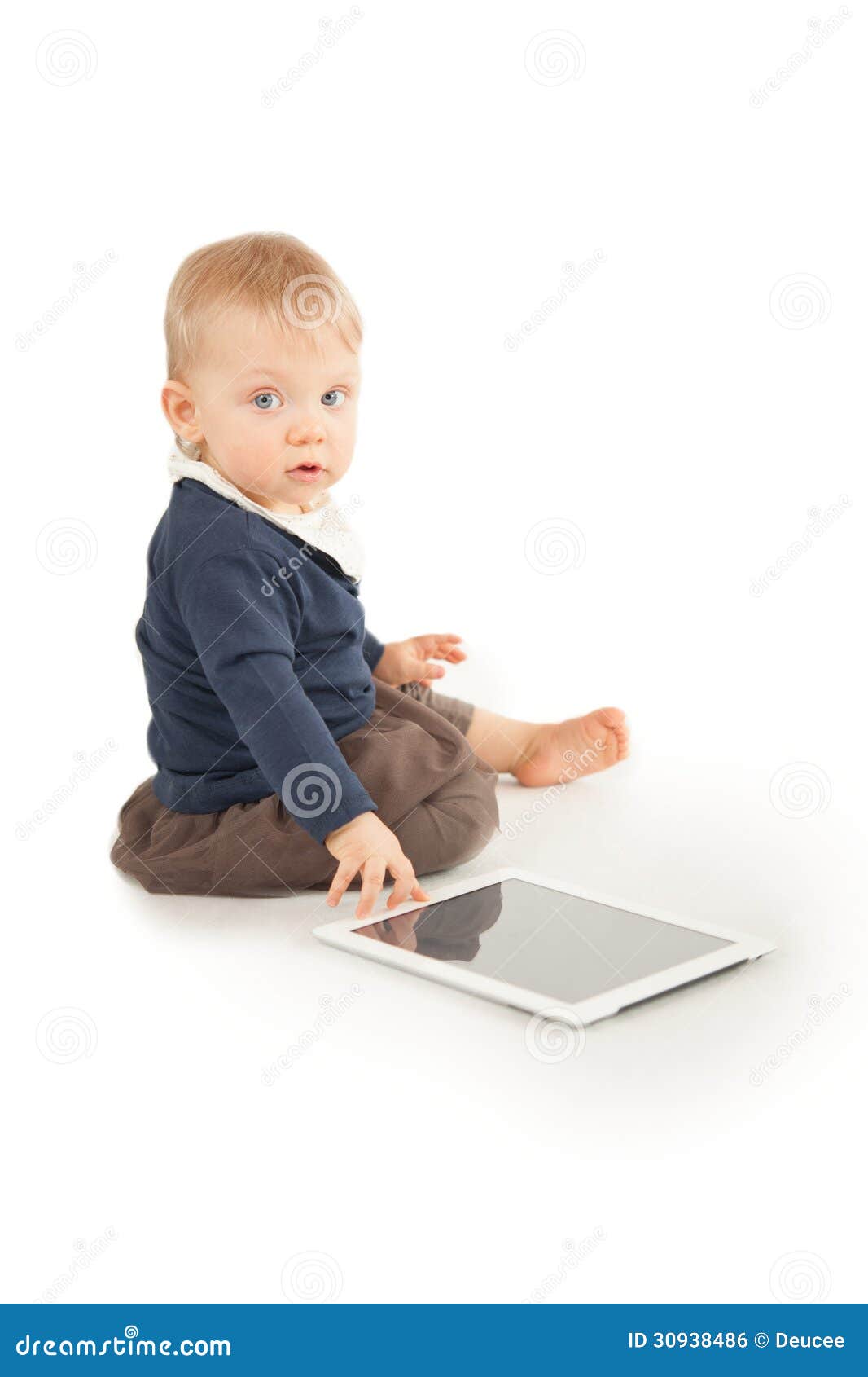Baby Using Digital Tablet on White Stock Photo - Image of cute ...