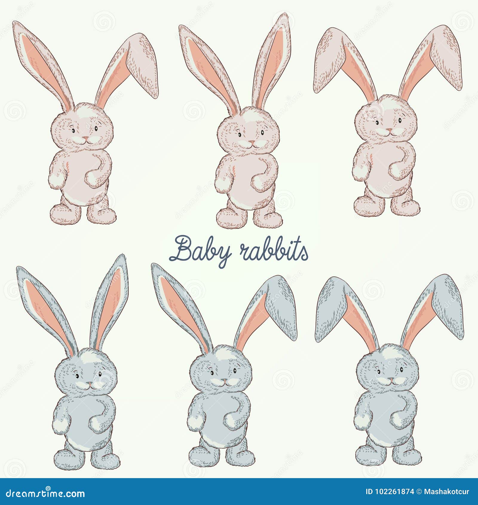Baby Vector Rabbits Set in Rustic Stock Vector - Illustration of mammal ...