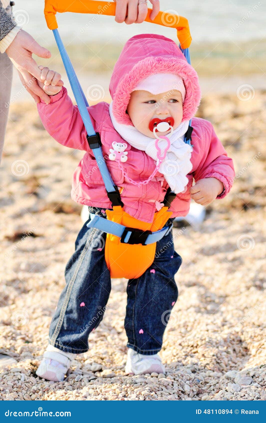 Baby walker stock photo. Image of harnes, caucasian, mother - 48110894