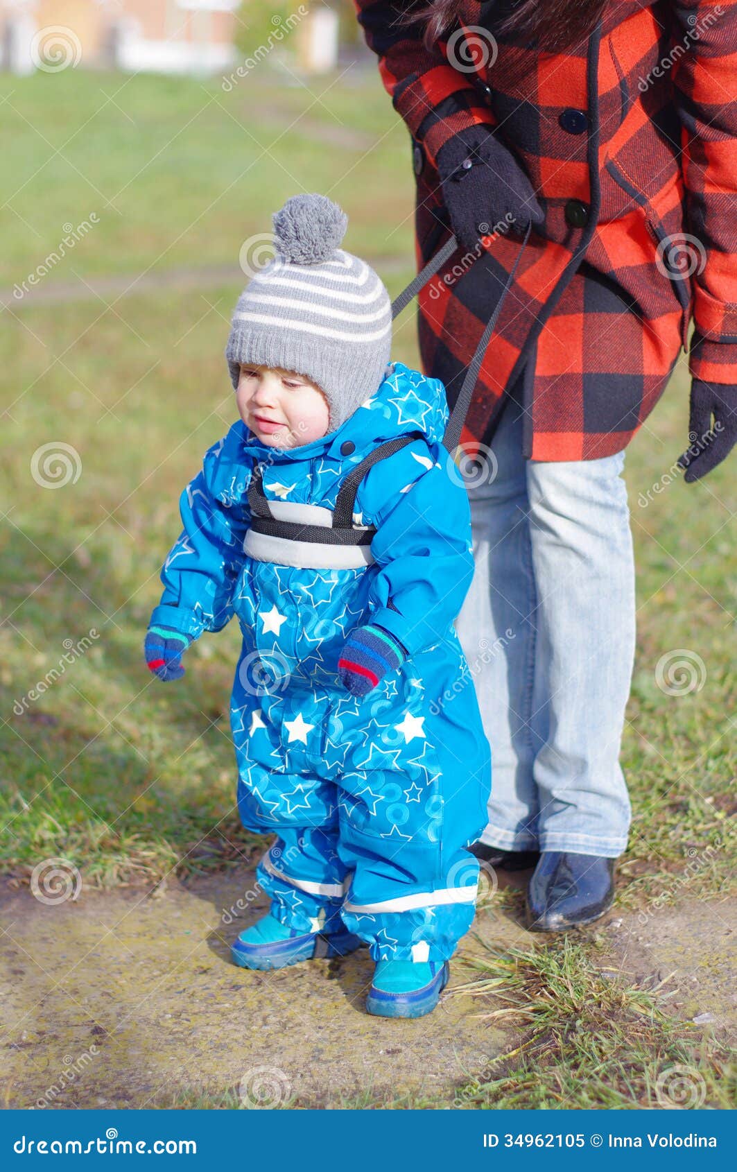Baby Walking with Help of Leading Strings Stock Image - Image of happy ...