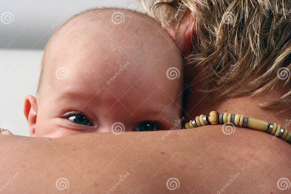 Baby Watching Over Shoulder Stock Photo - Image of adorable, affection ...