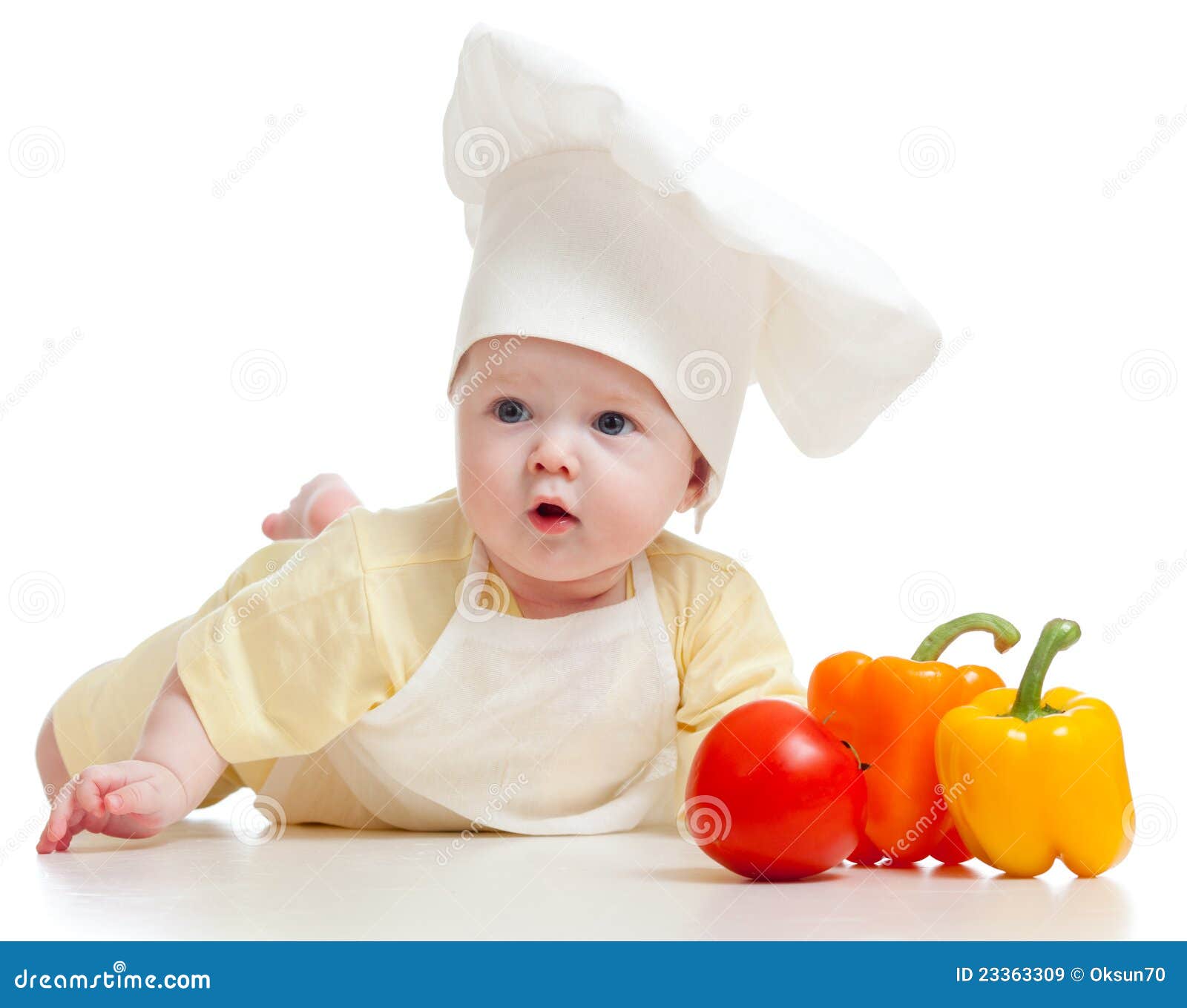 Baby Wearing a Chef Hat with Vegetables Stock Image - Image of happy ...