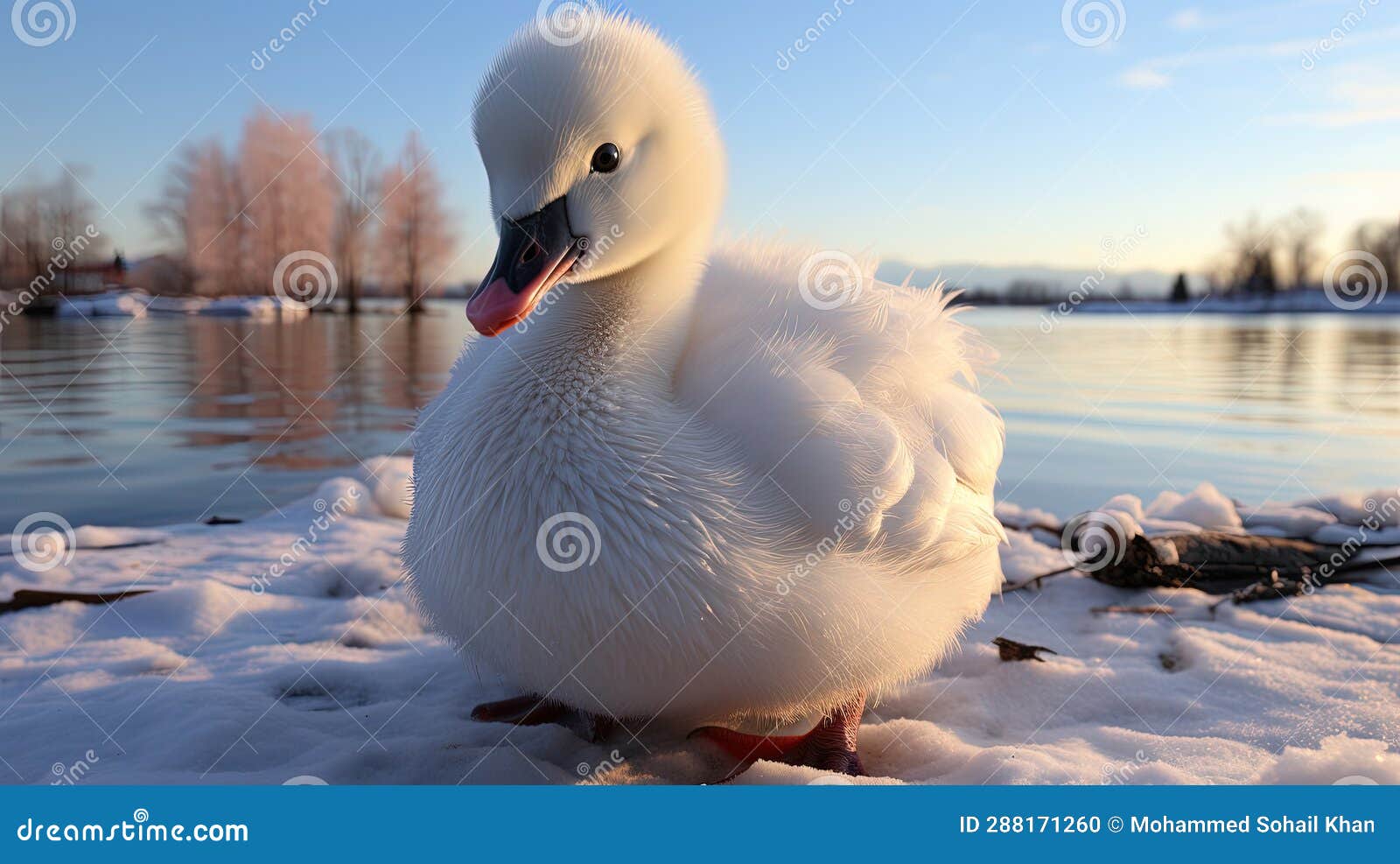 A Baby White Swan is Sitting on a White Surface AI Generative Stock ...