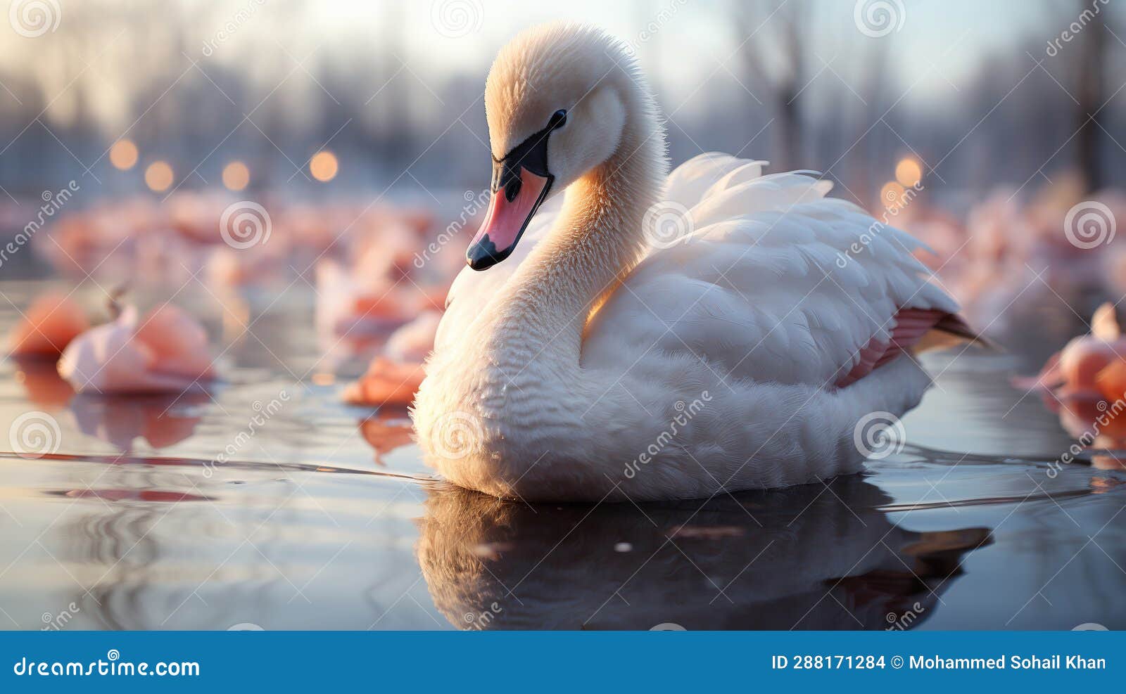 A Baby White Swan is Sitting on a White Surface AI Generative Stock ...