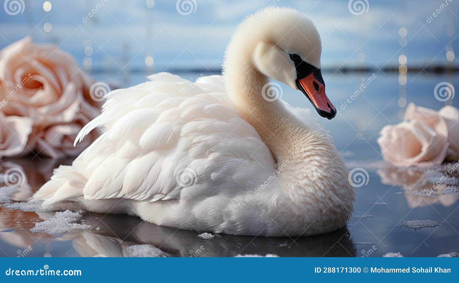 A Baby White Swan is Sitting on a White Surface AI Generative Stock ...
