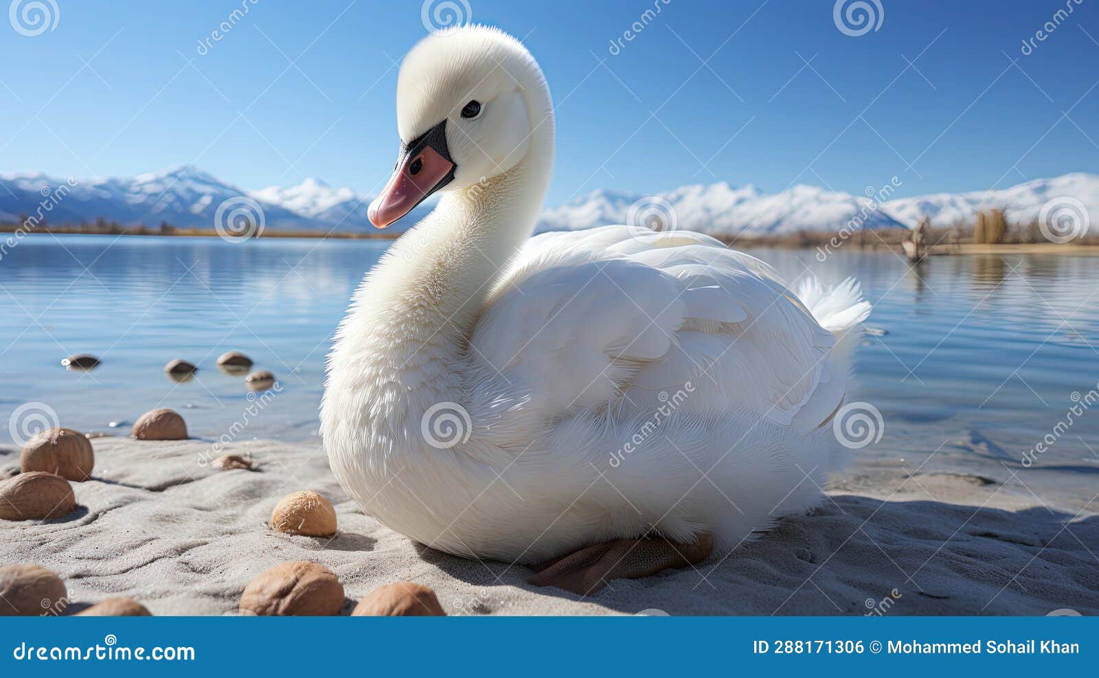 A Baby White Swan is Sitting on a White Surface AI Generative Stock ...