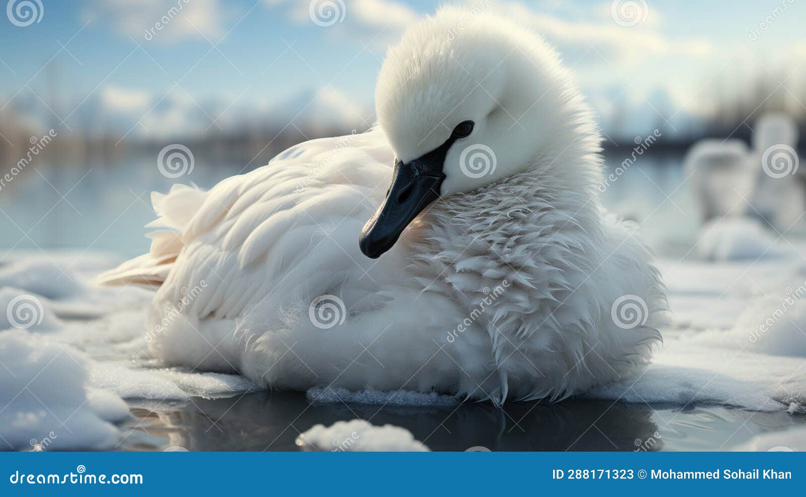 A Baby White Swan is Sitting on a White Surface AI Generative Stock ...