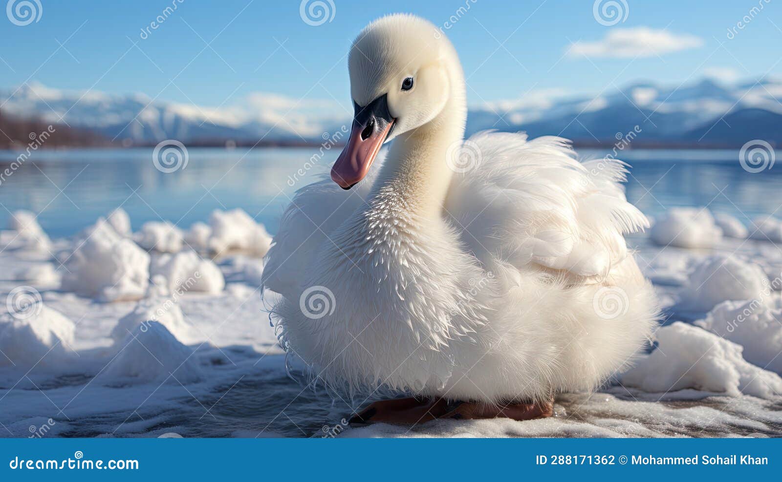 A Baby White Swan is Sitting on a White Surface AI Generative Stock ...