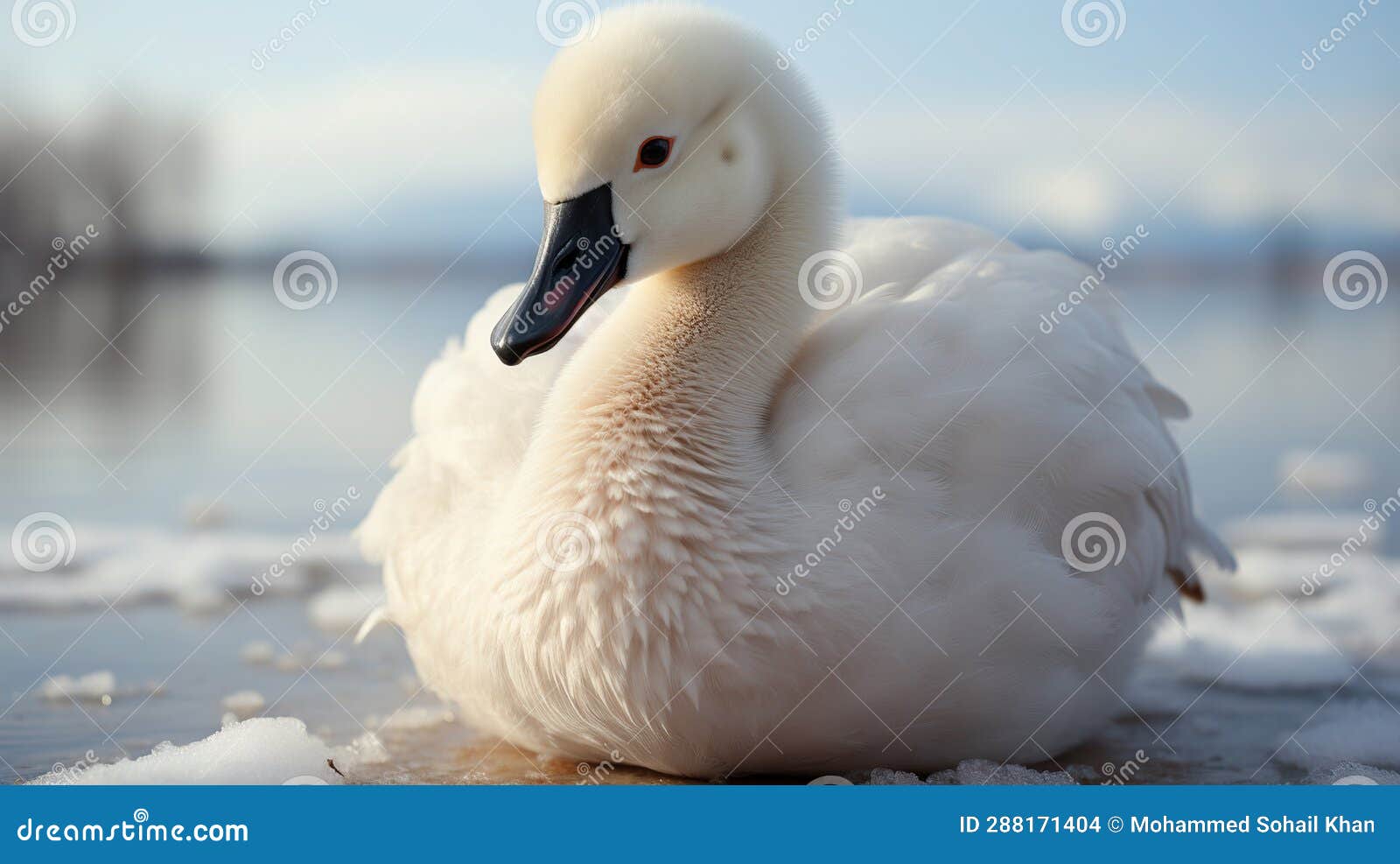 A Baby White Swan is Sitting on a White Surface AI Generative Stock ...