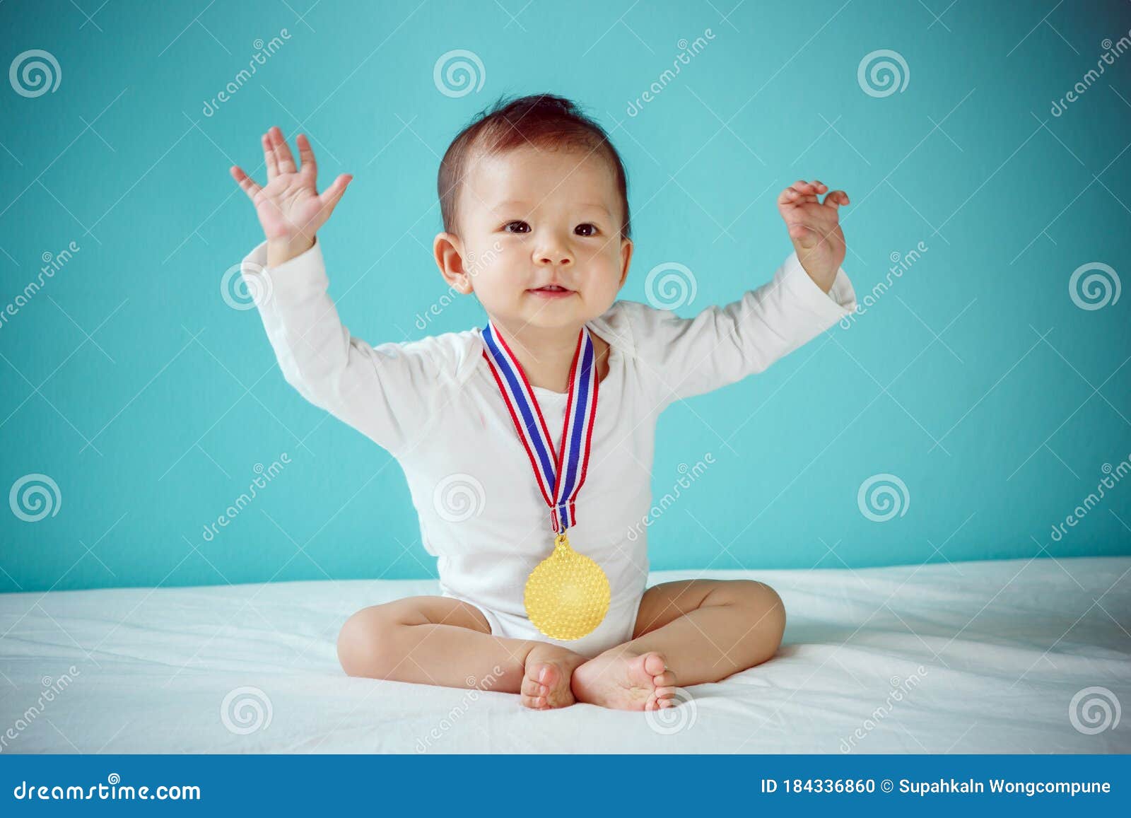 The Winner Baby and she Raise Her Hand Stock Photo - Image of thailand ...