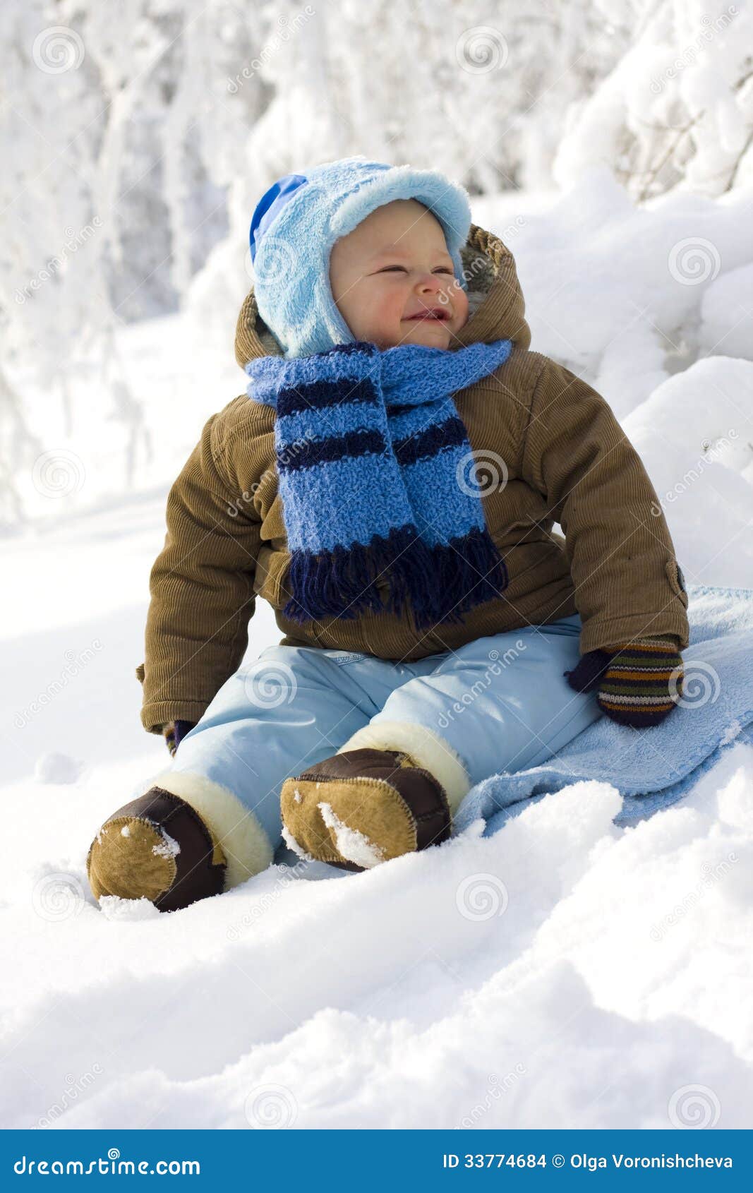 Baby in winter on snow stock photo. Image of nice, soft - 33774684