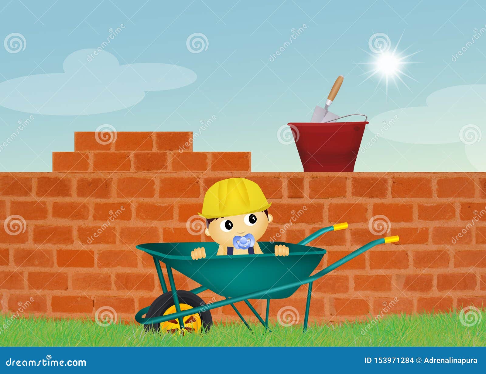 Baby Worker in the Wheelbarrow Stock Illustration - Illustration of ...