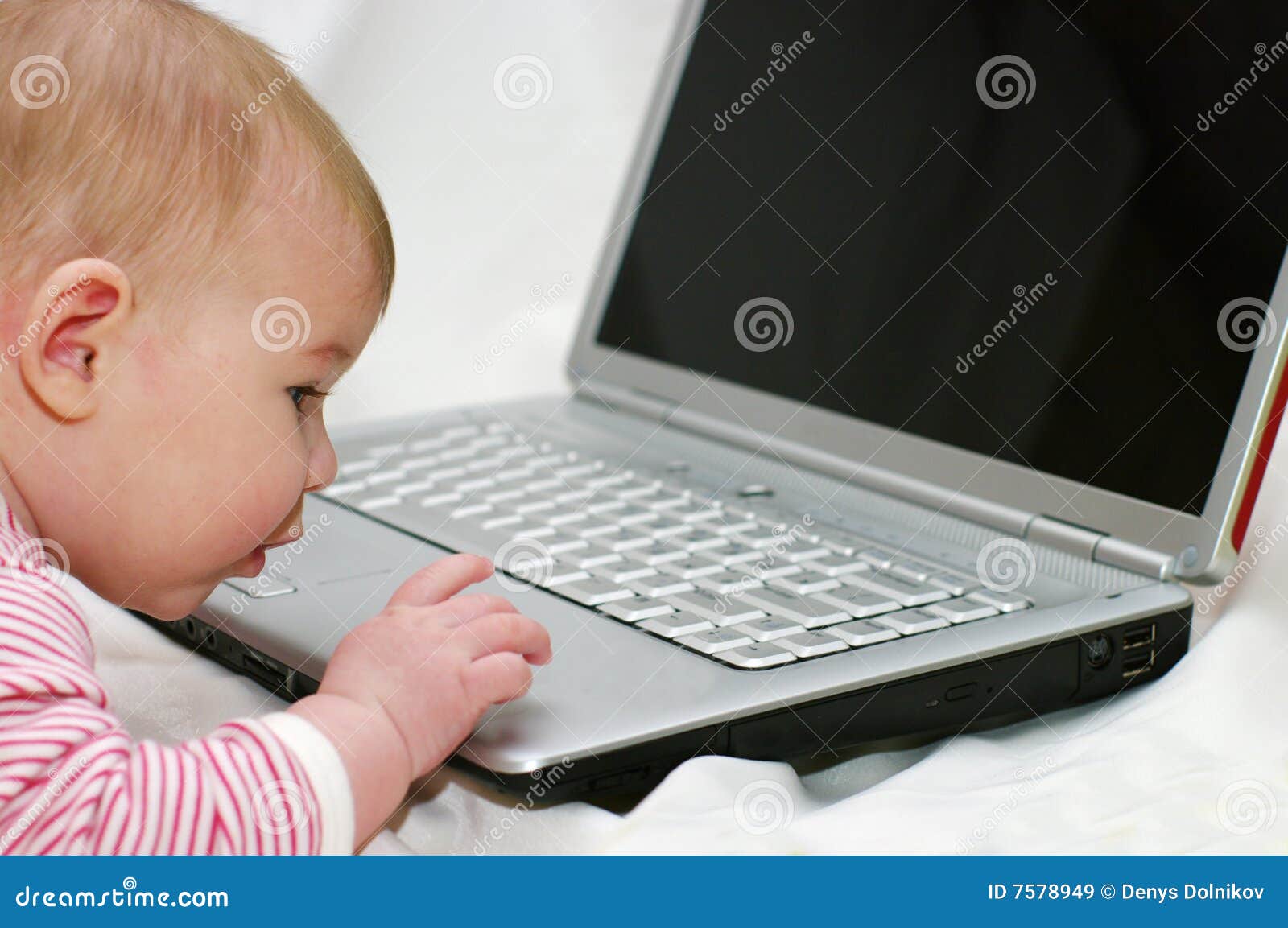 Baby working on Laptop stock image. Image of adoption - 7578949