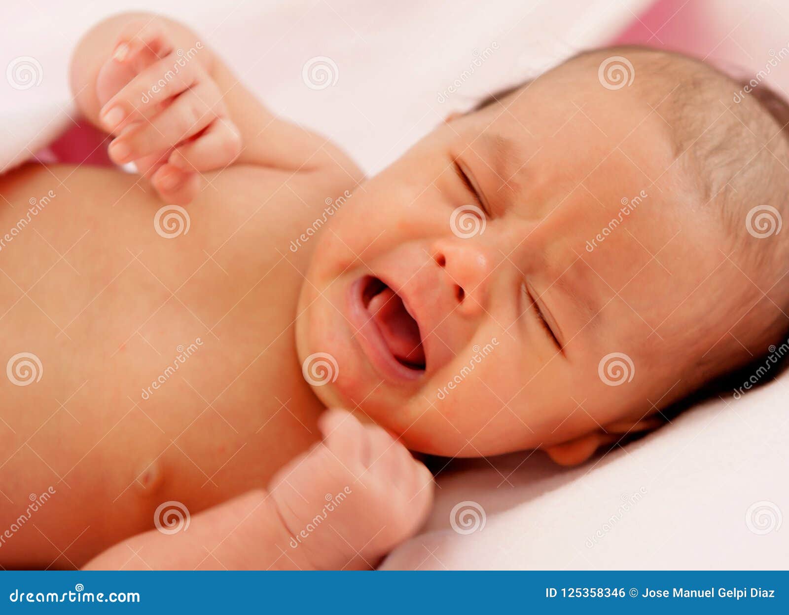Baby Wrapped in a Pink Blanket Crying Stock Photo - Image of child ...