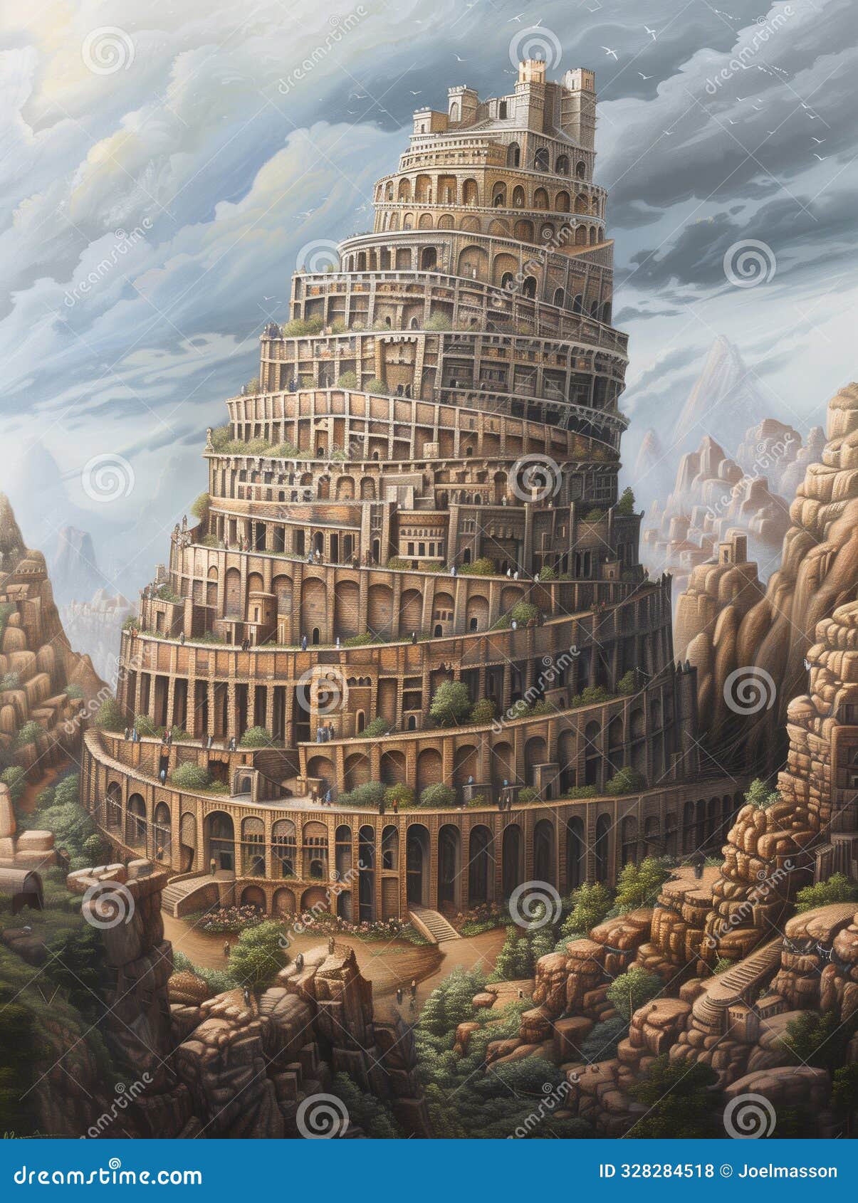 The Babylon Tower of Babel Artistic Depiction from the Bible Stock ...
