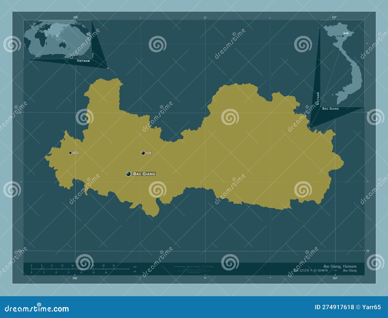 Bac Giang, Vietnam. Solid. Labelled Points of Cities Stock Illustration ...