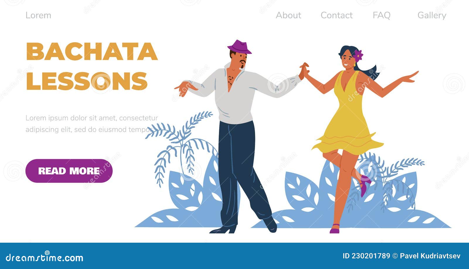 Bachata Dance Lessons and Classes Website Layout Flat Vector ...