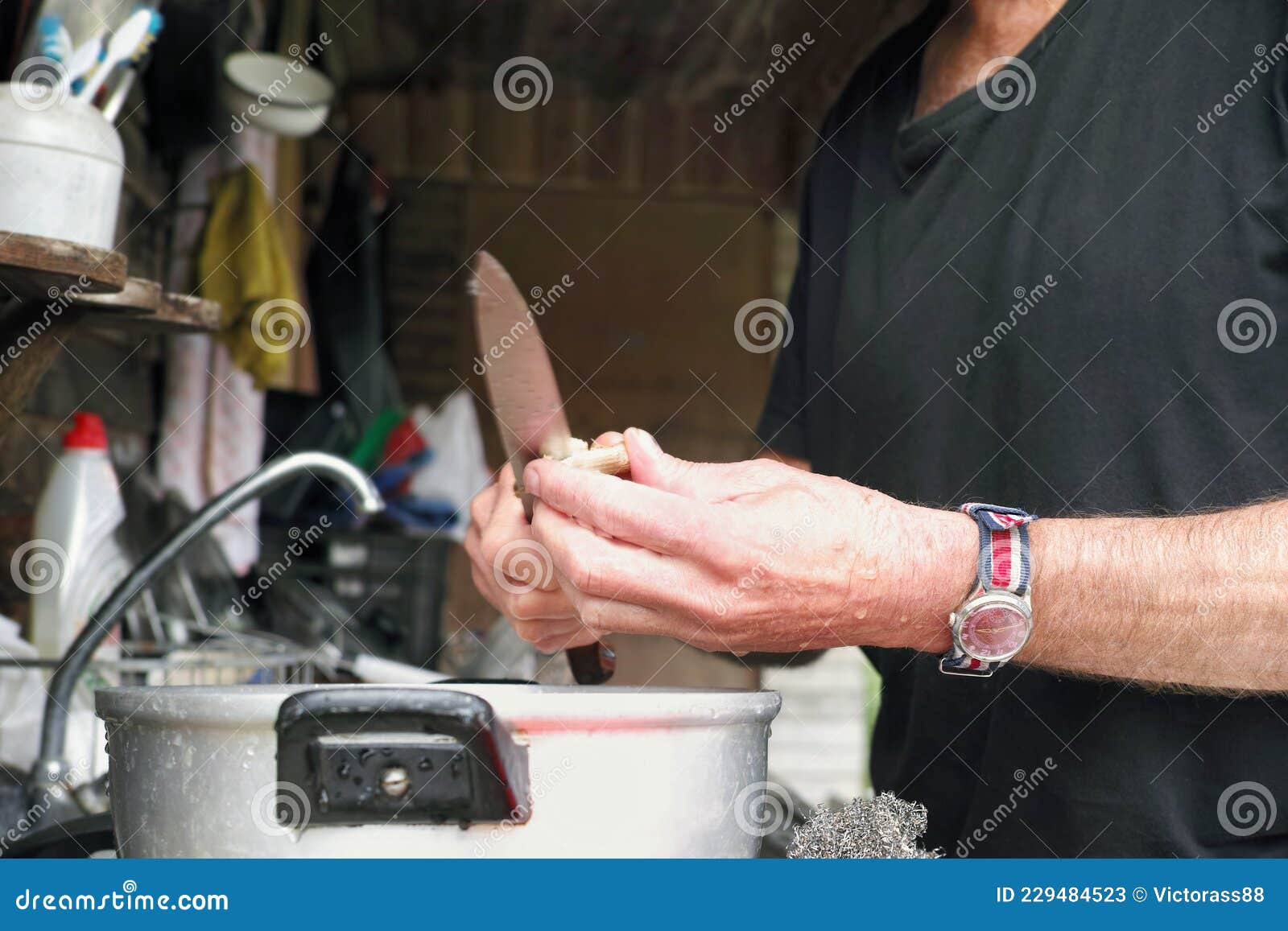 Bachelor Cooking in Kitchen Stock Image - Image of messy, kitchen ...