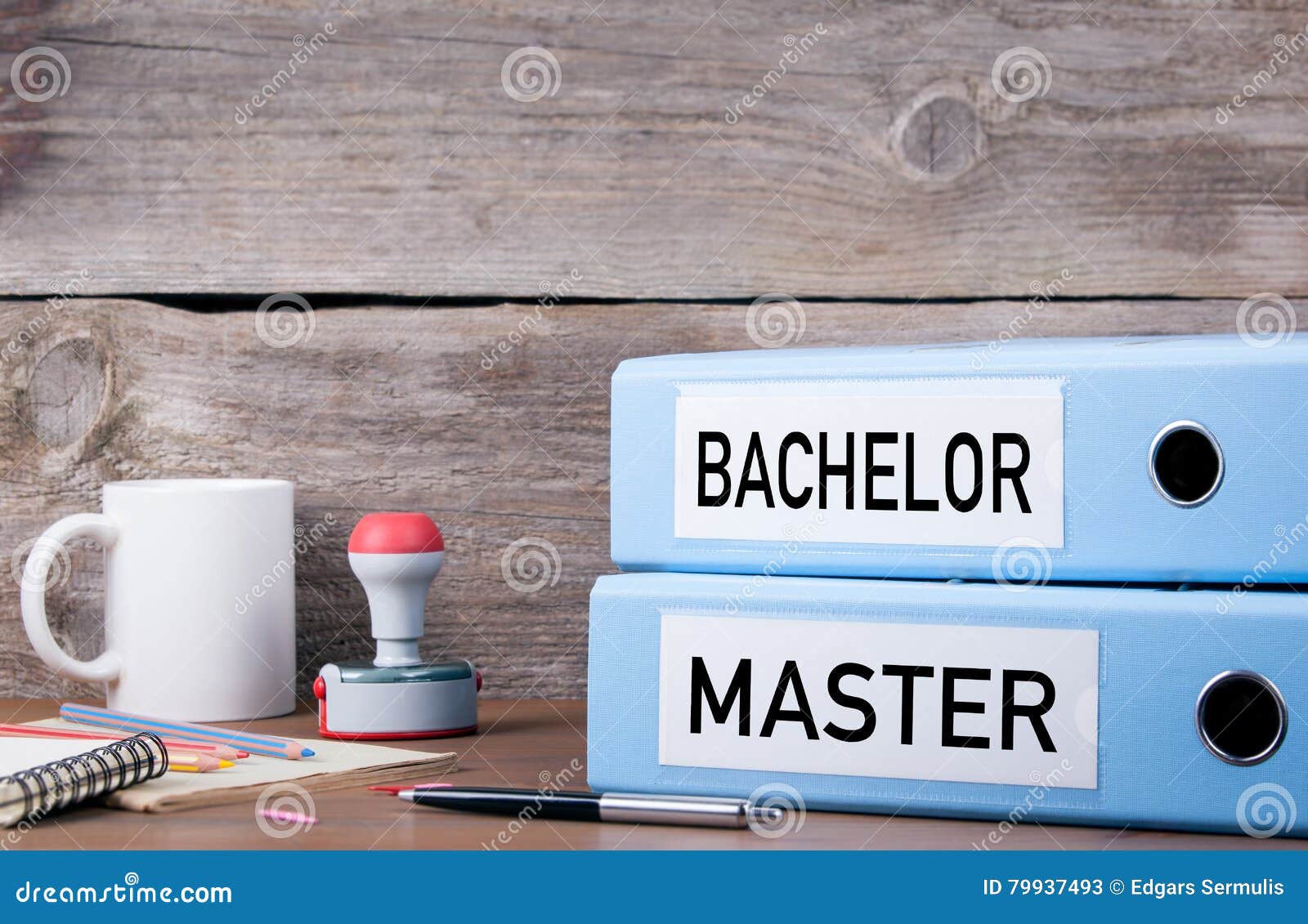 Bachelor and Master. Two Binders on Desk in the Office Stock Image ...