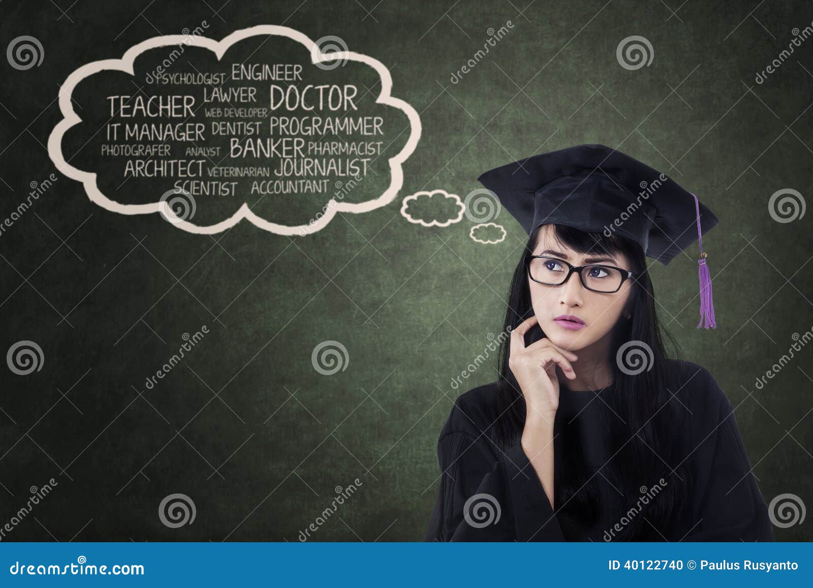 A Bachelor is Thinking Her Future Stock Photo - Image of girl, asian ...