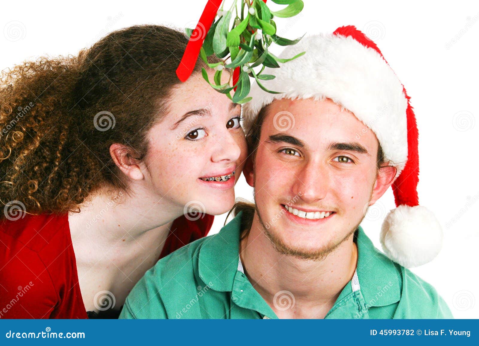 Bacio Del Vischio Di Natale - Anni Dell'adolescenza Fotografia Stock ...