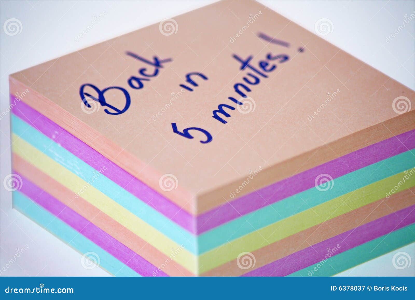 Back in 5 minutes stock image. Image of paper, next, blank - 6378037
