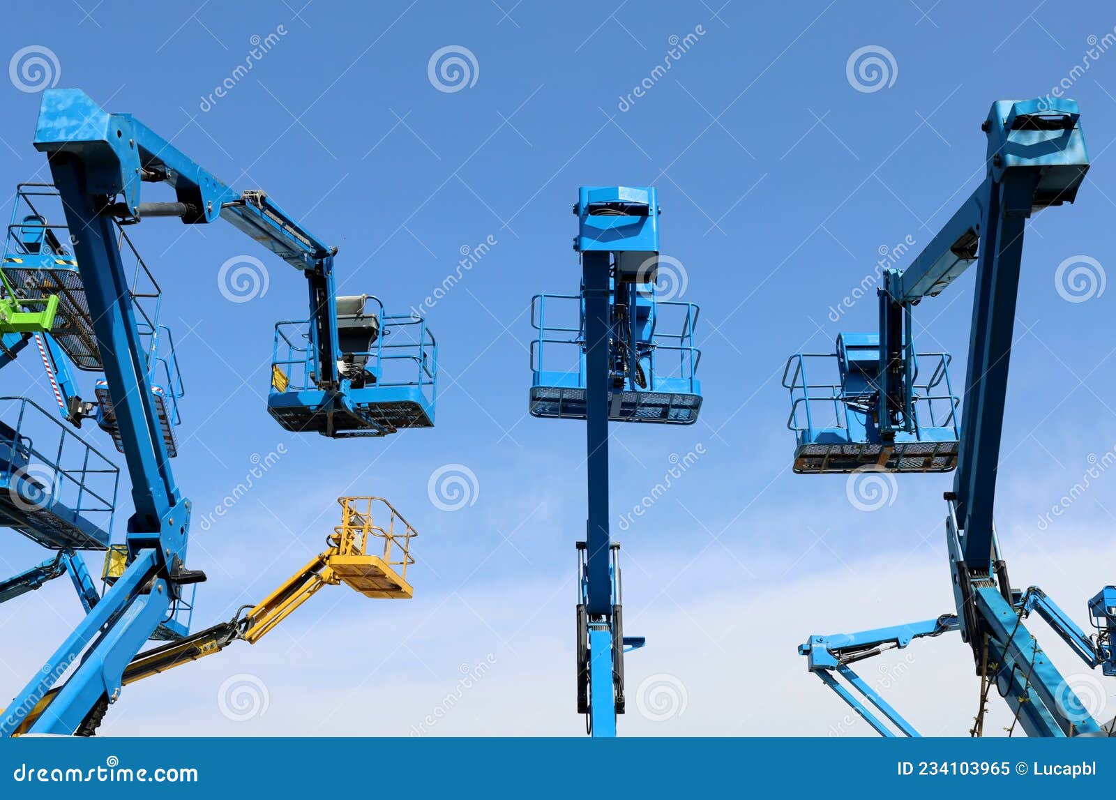 Back of Aerial Working Platforms of Cherry Picker. Stock Image - Image ...