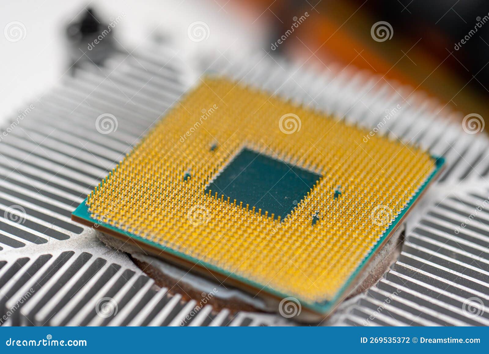 Back of a AMD Socket AM4 CPU Mounted on a Cooler.. Stock Photo - Image ...