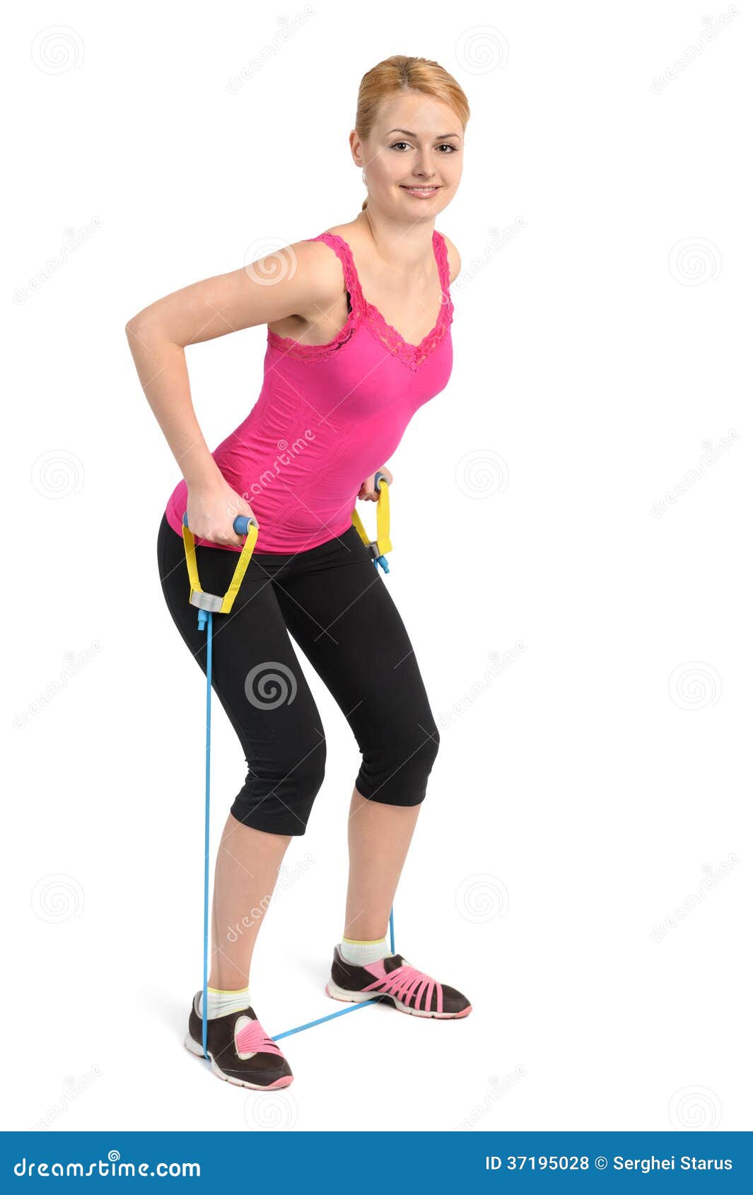 Back and Arms Exercise Using Rubber Resistance Band Stock Photo - Image ...