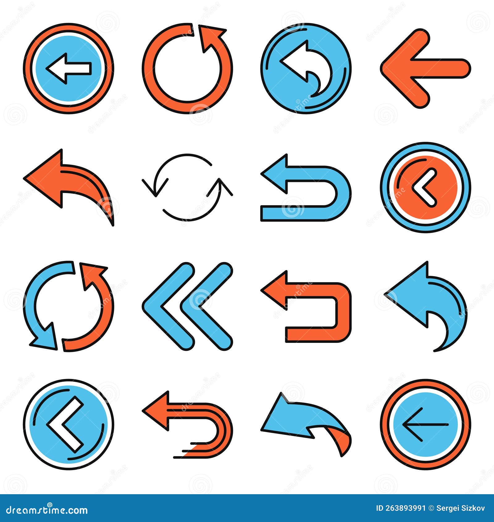 Back Arrow Icons Set on White Background. Vector Stock Illustration ...