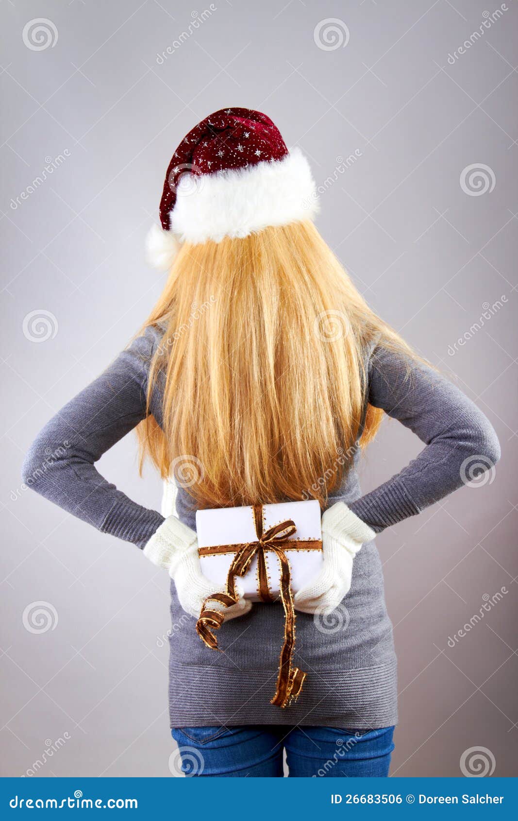 Back of Awoman with Christmas Gift Stock Photo - Image of girl, present ...