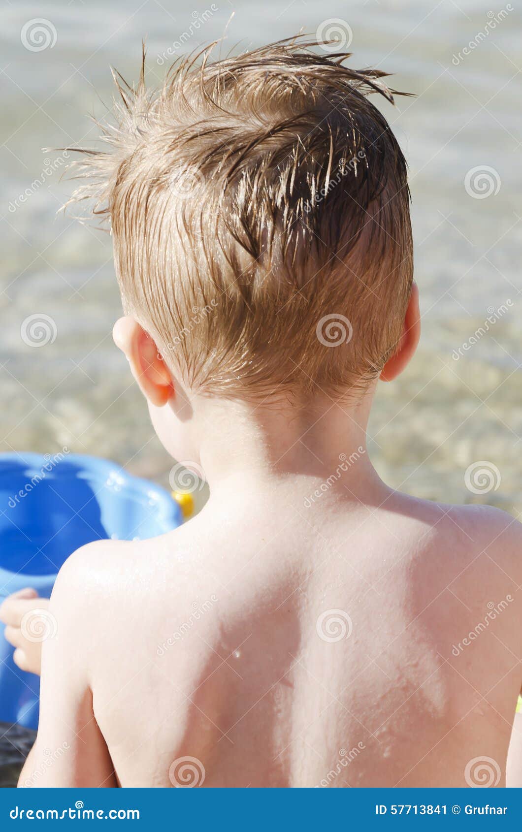 Back of a Baby Boy Playing by the Sea Stock Image - Image of occiput ...