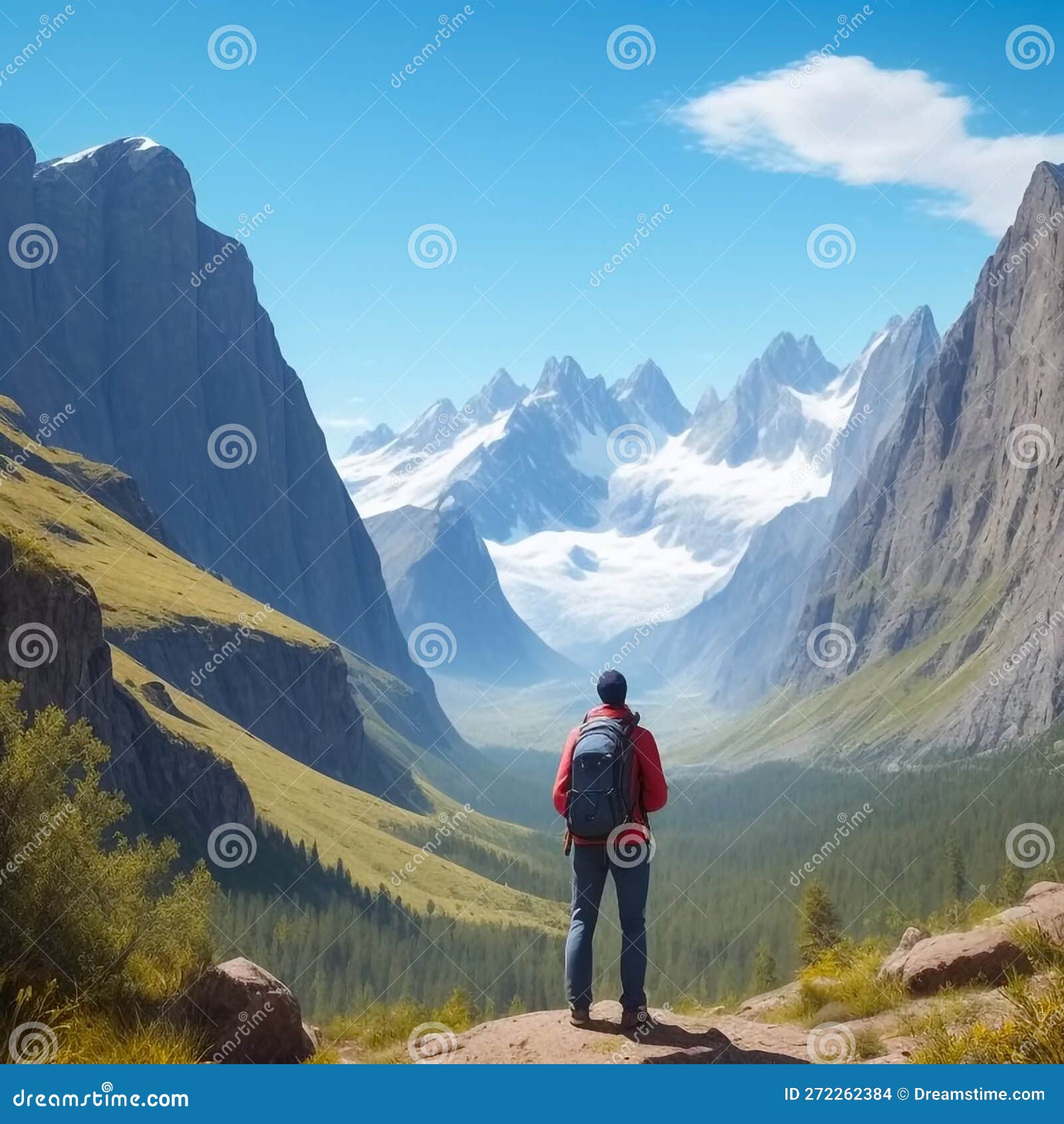 Back of a Backpacker is Walking on the Beautiful View of the Mountain ...
