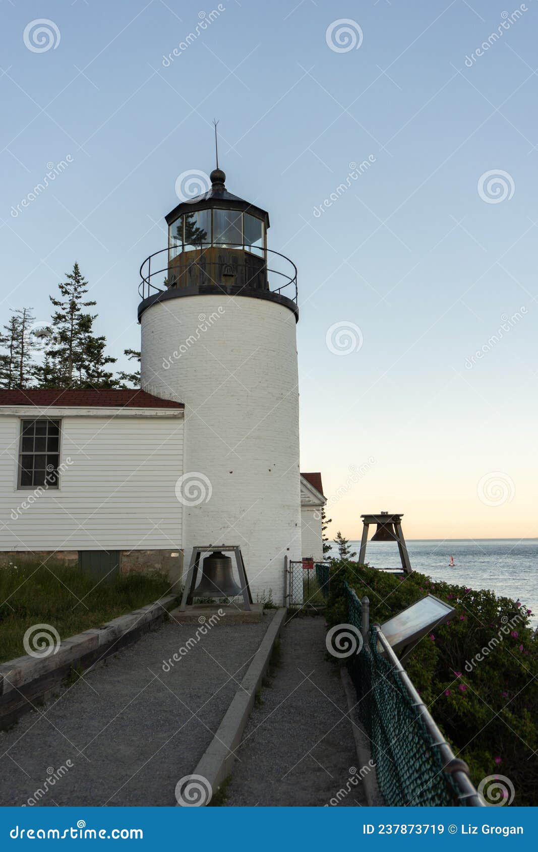 The Back of the Bass Head Harbor Lighthouse at Sunset with Bells at the ...