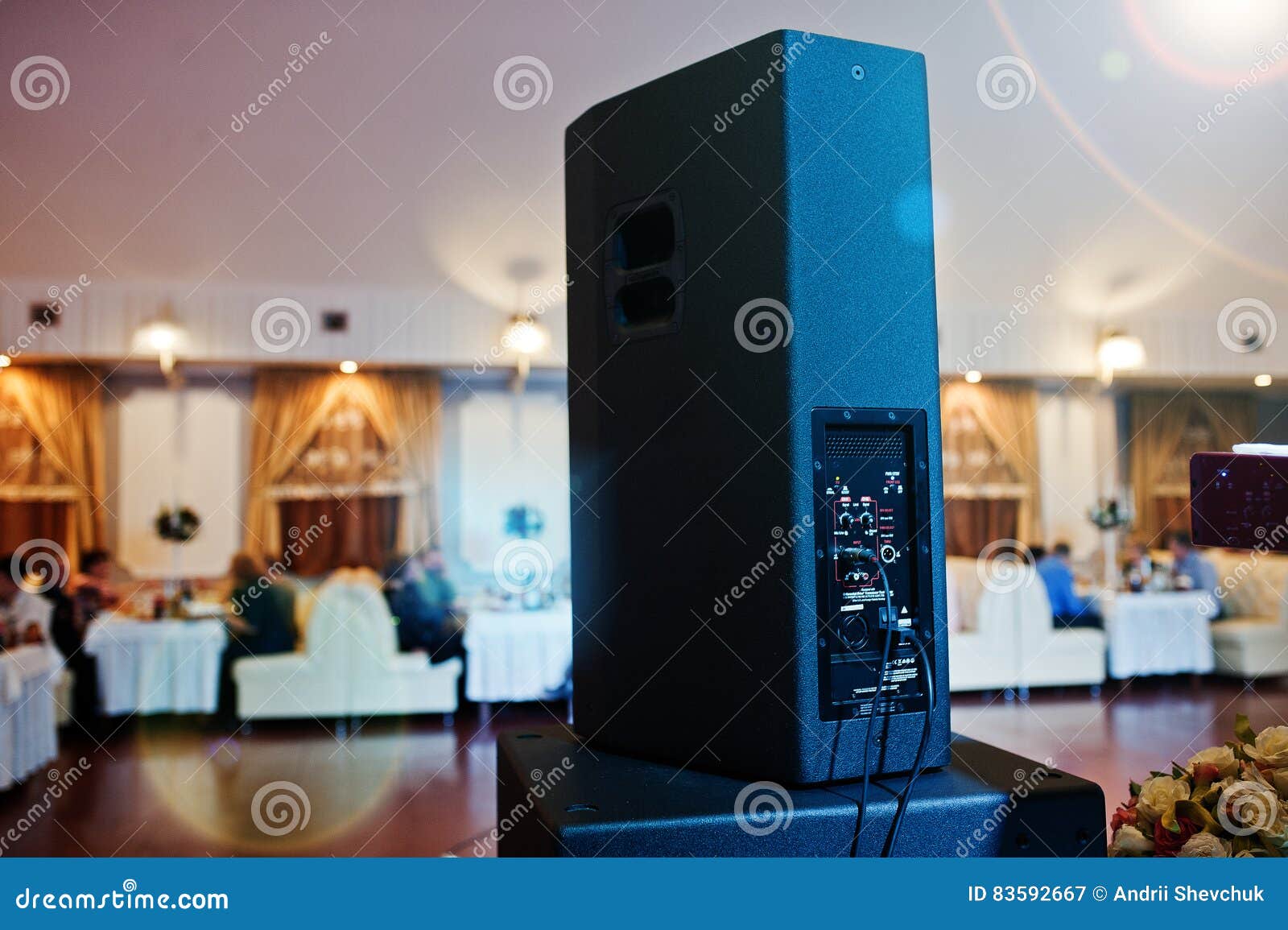 Back of Big Black Audio Speaker on Concert Hall. Stock Image - Image of ...
