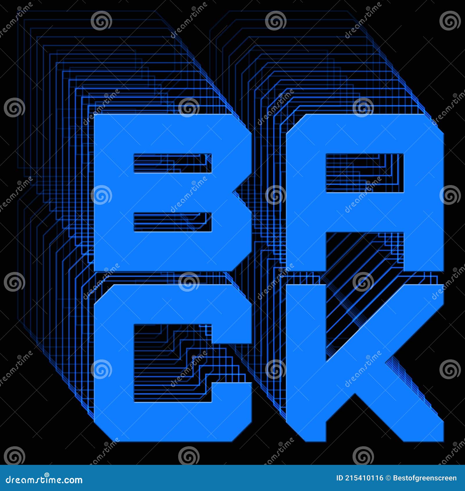 BACK - Blue Lettering As Square Logo with Repeating Effect on Black ...