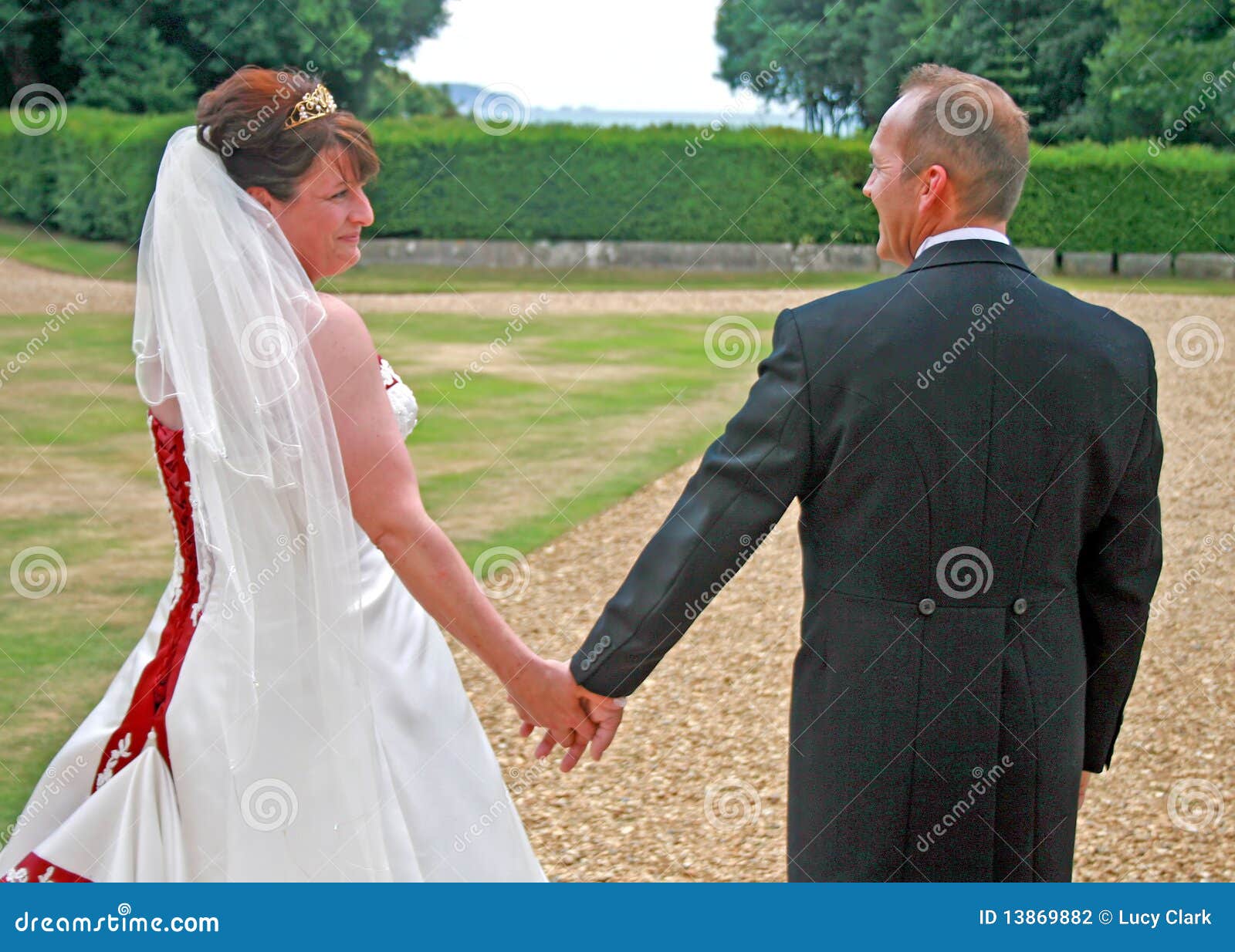 Back of Bride and Groom Holding Hands Stock Photo - Image of reception ...