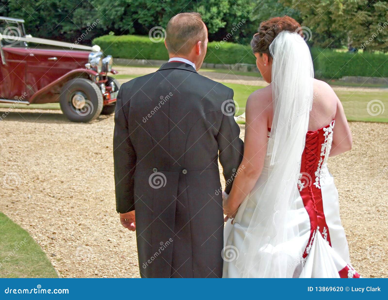 Back of Bride and Groom Walking Stock Photo - Image of happy, event ...