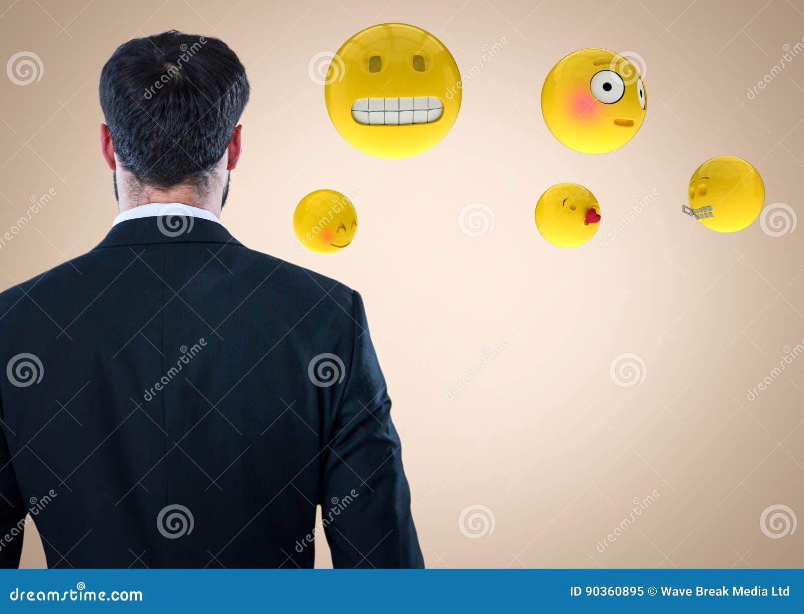 Back of Business Man with Emojis Against Cream Background Stock ...