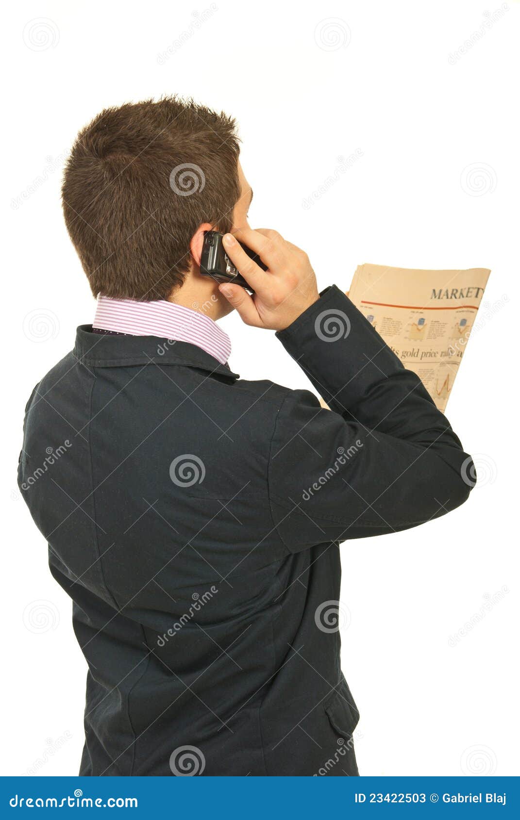Back of Business Man Reading News Stock Image - Image of business ...