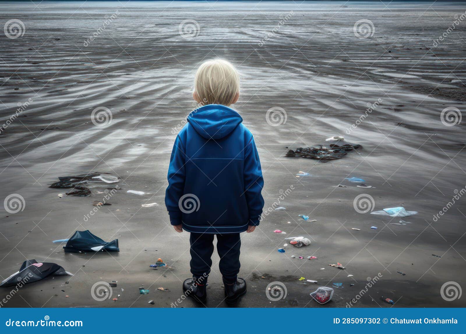 The Back of a Child Standing and Looking at a Pile of Garbage on the ...
