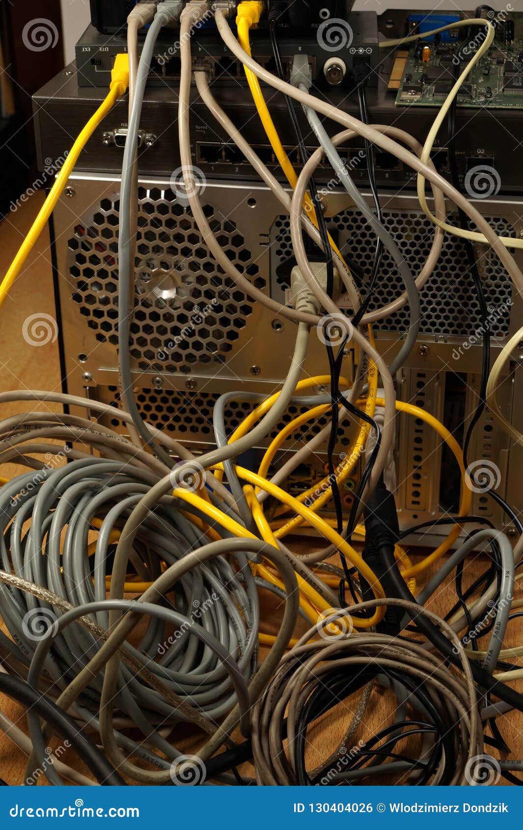 Back of the Computer. View of Tangle of Cables in a Modern Computer ...