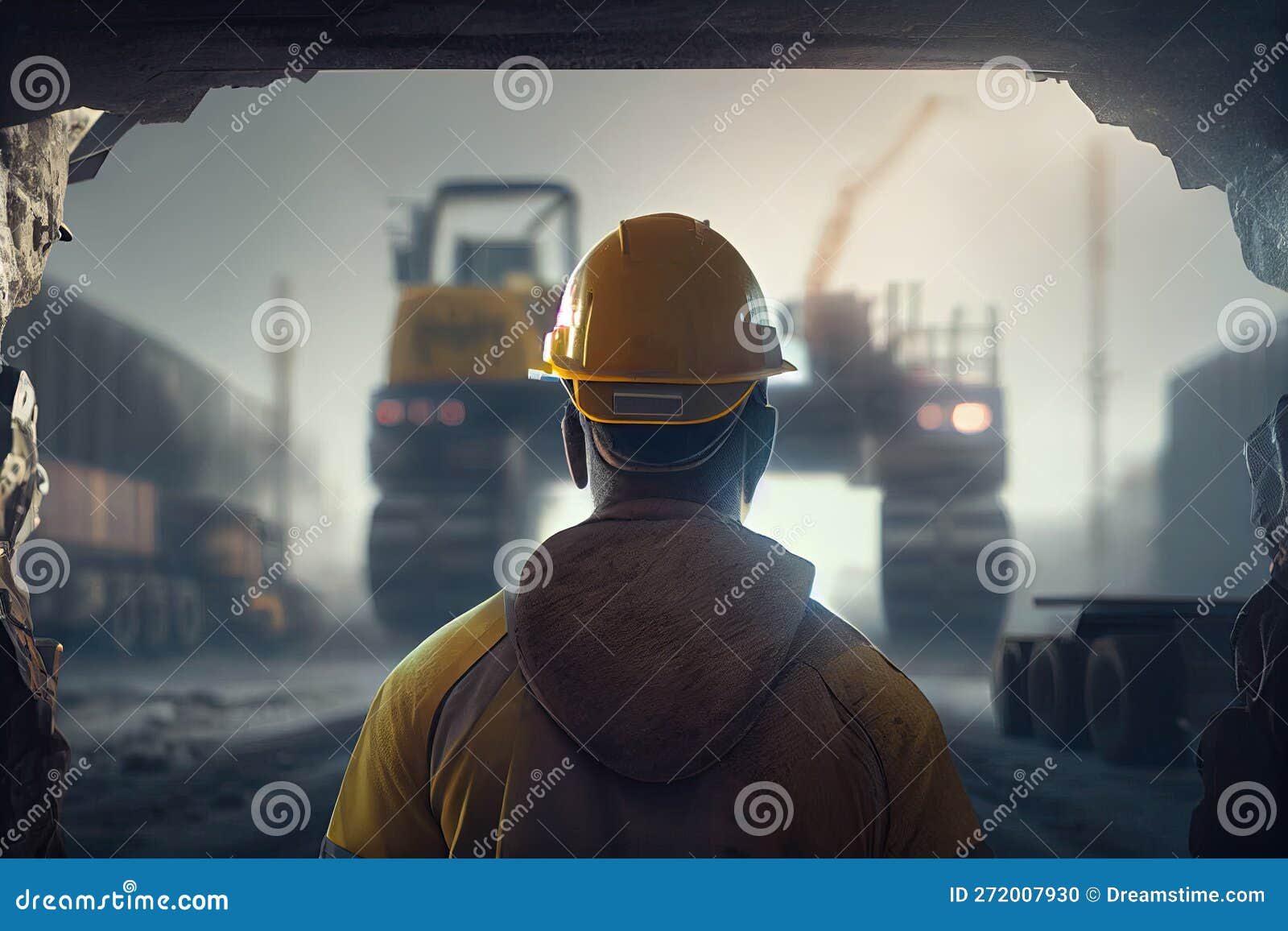 At Back of the Construction Worker Head is Wearing the Safety Helmet ...