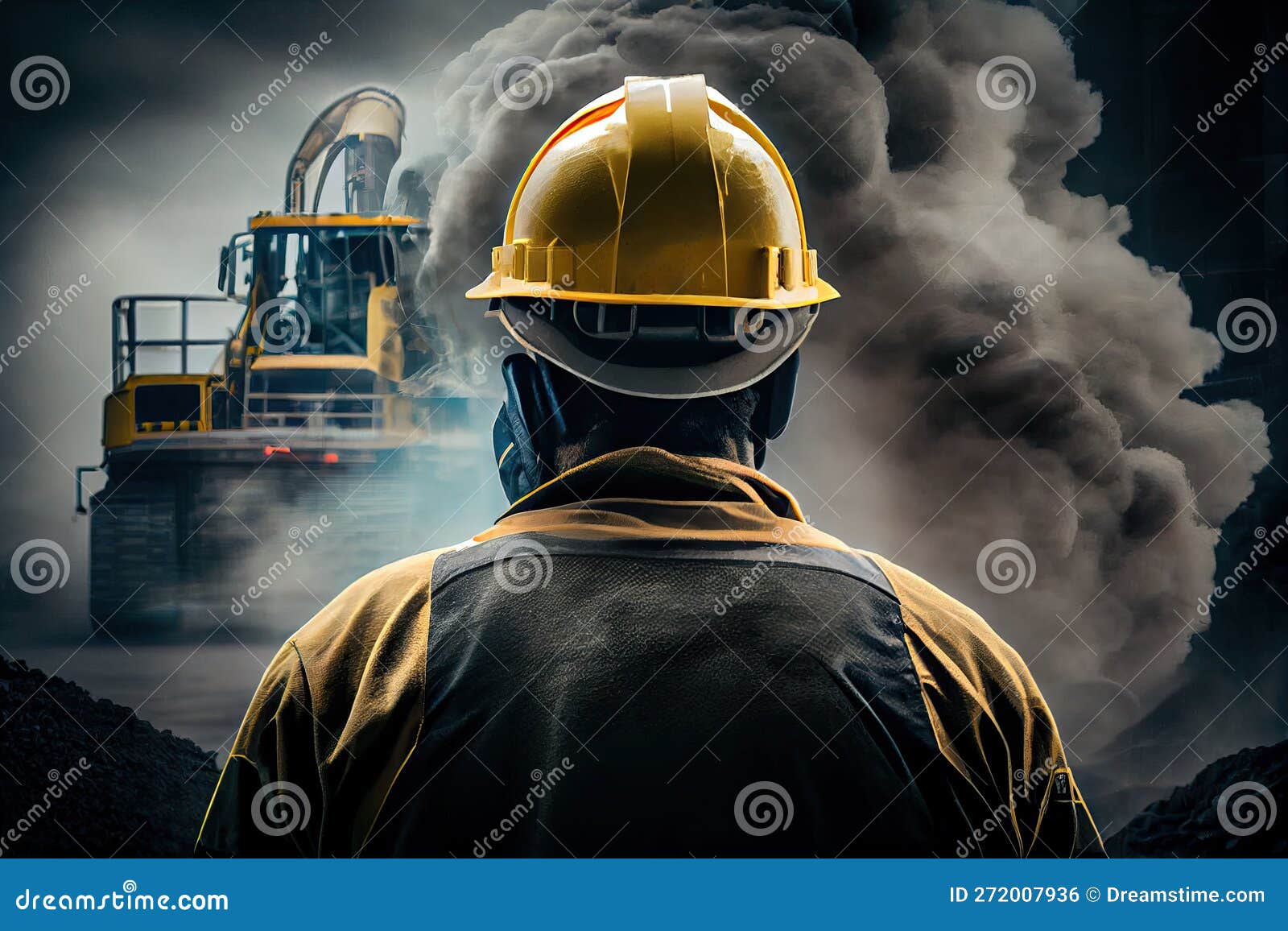 At Back of the Construction Worker Head is Wearing the Safety Helmet ...