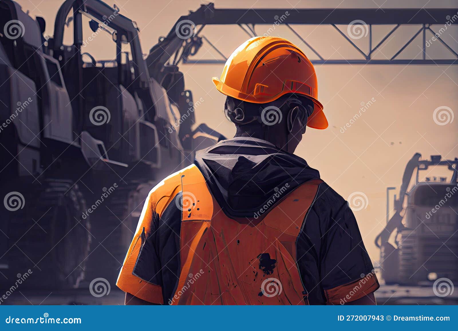 At Back of the Construction Worker Head is Wearing the Safety Helmet ...