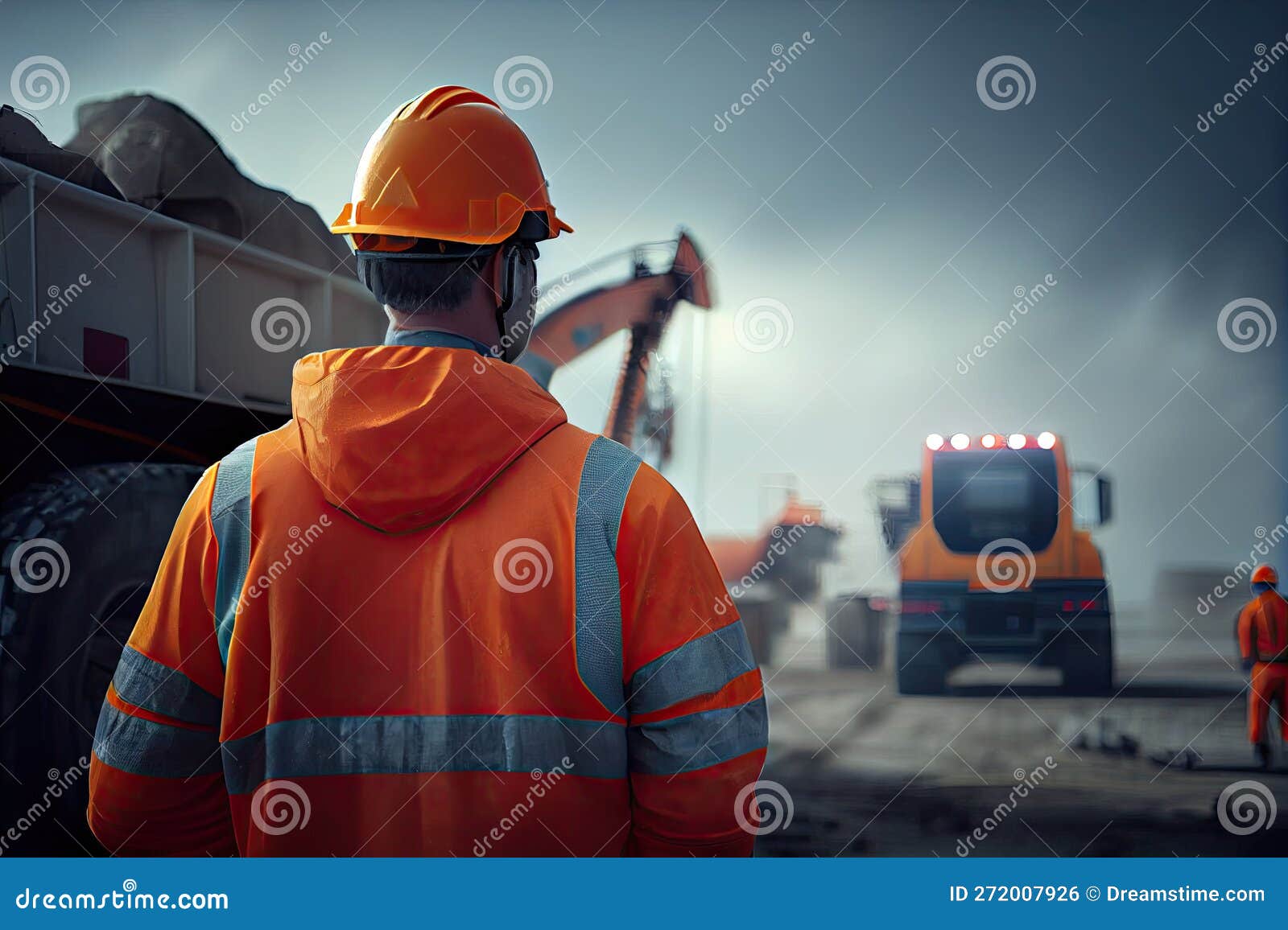 At Back of the Construction Worker Head is Wearing the Safety Helmet ...
