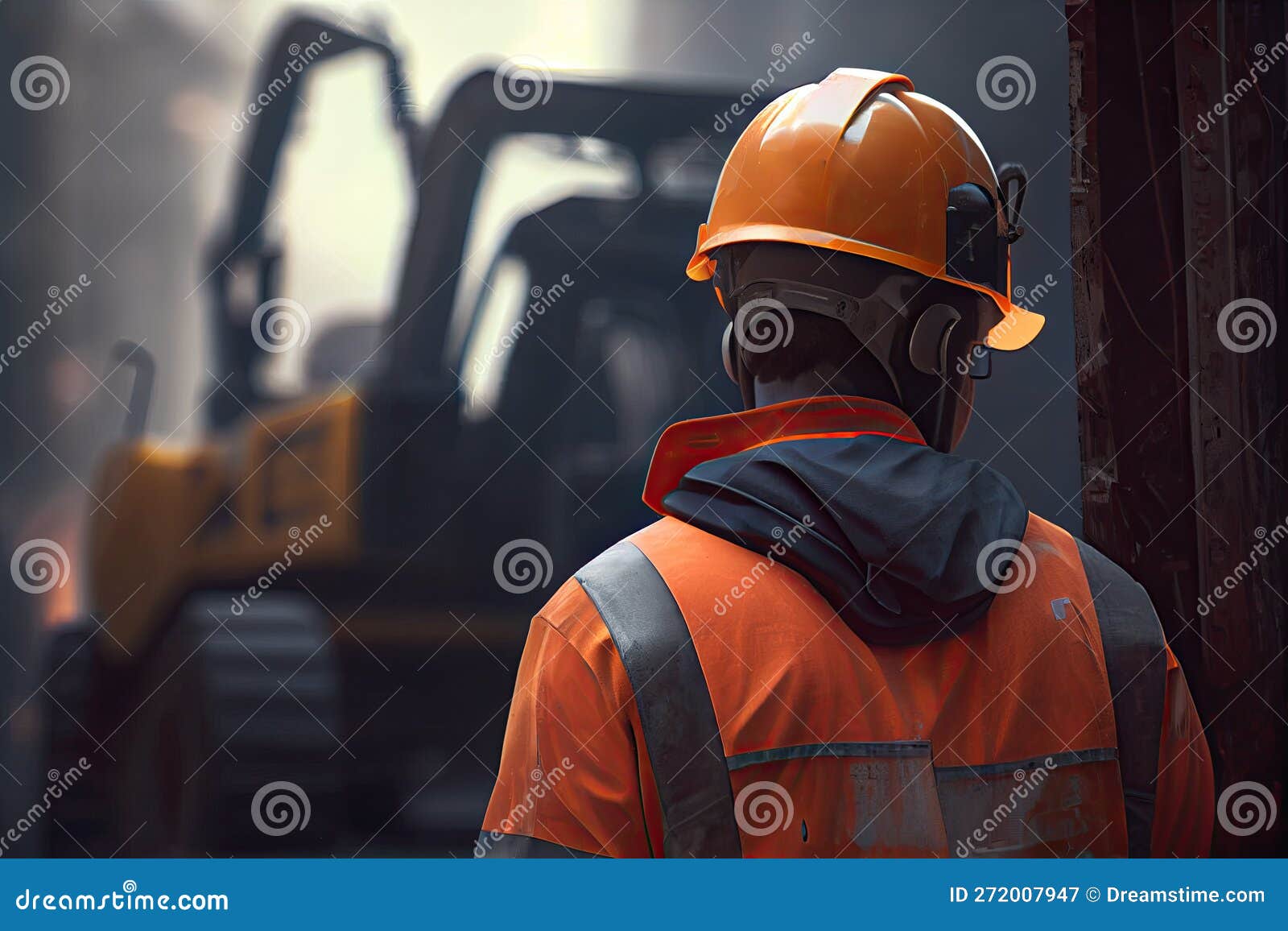 At Back of the Construction Worker Head is Wearing the Safety Helmet ...