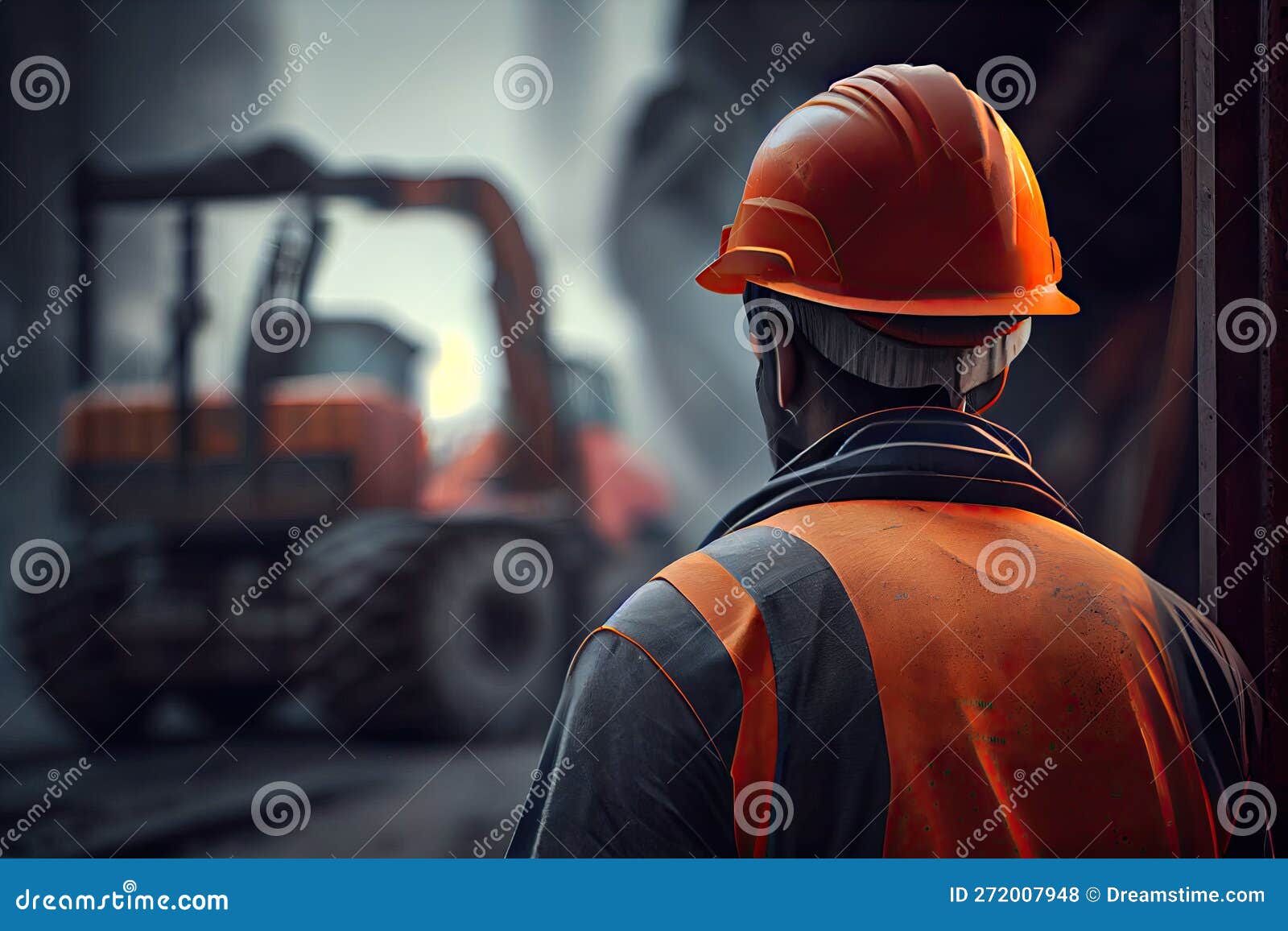 At Back of the Construction Worker Head is Wearing the Safety Helmet ...