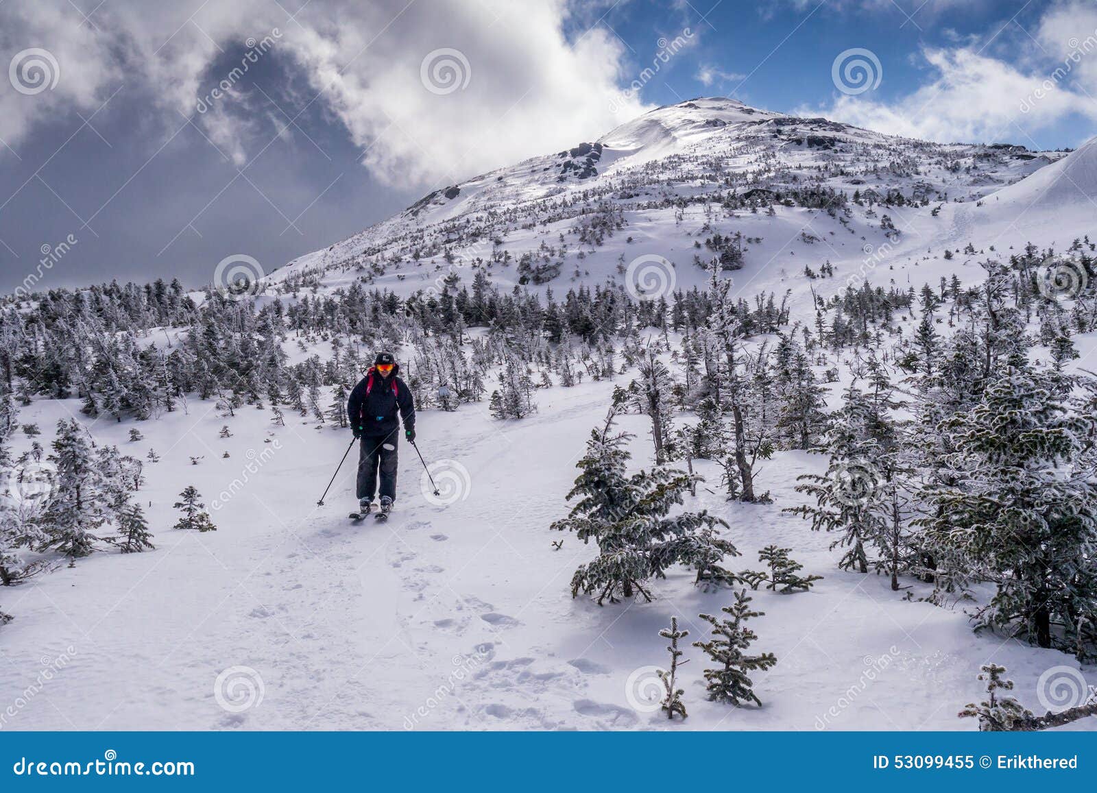Back Country Skier on Mountain Summit Stock Image - Image of blue ...